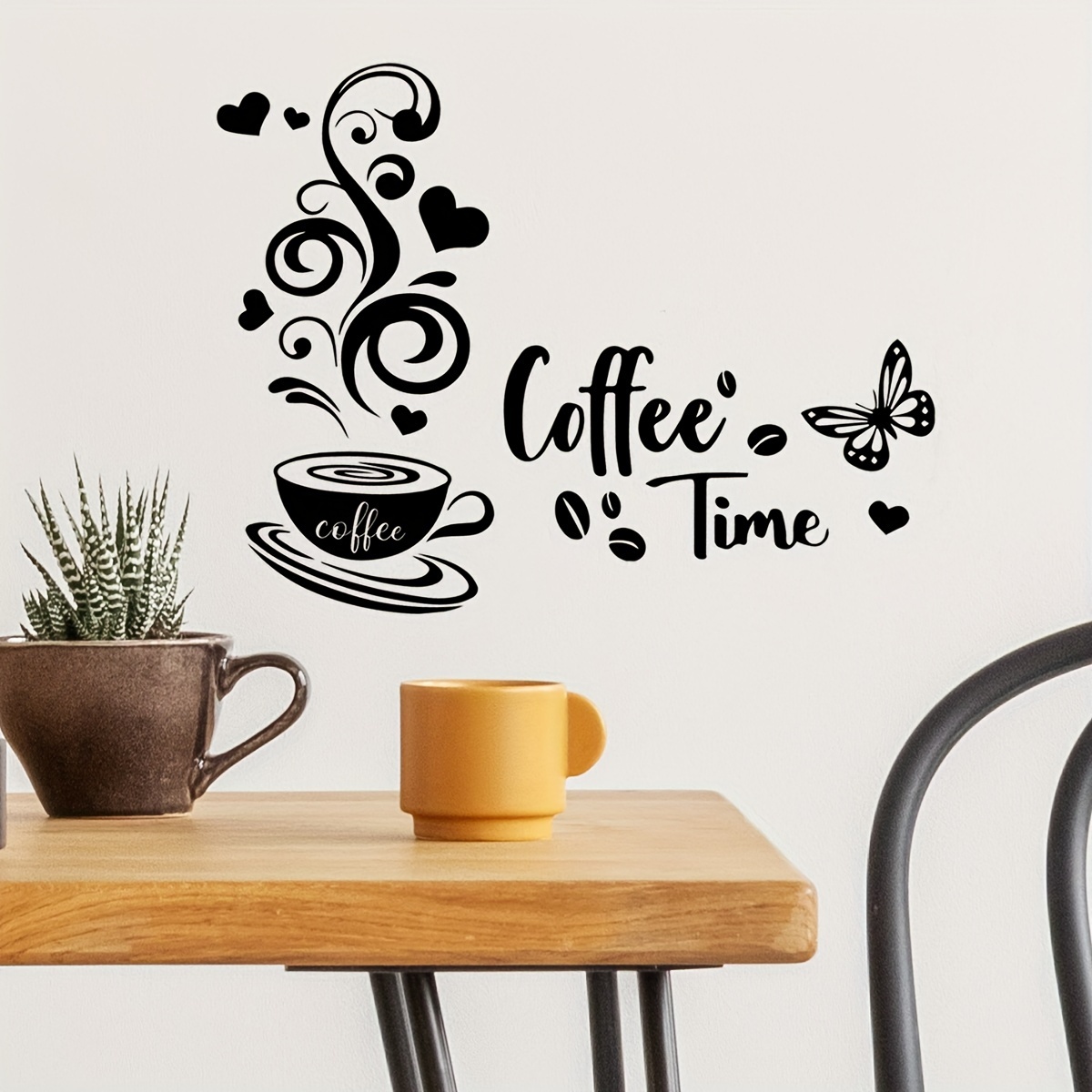 Creative Wall Sticker Coffee Cup Butterfly Pattern Self - Temu Canada
