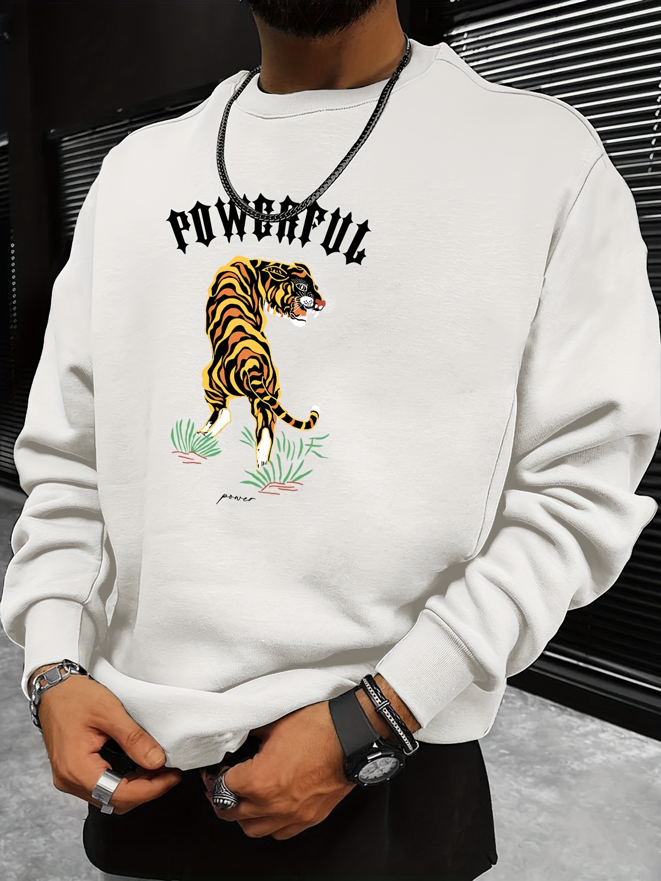 men's casual crew neck sweatshirt tiger print soft polyester - Temu Canada