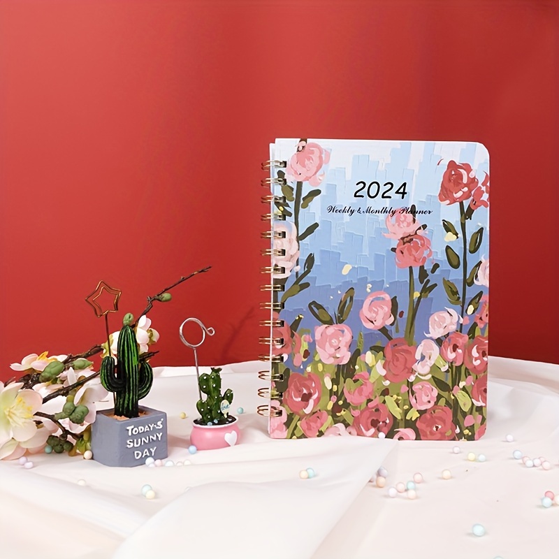 2024 Flower Color Planner Hardcover Day Planner Month - Temu Portugal