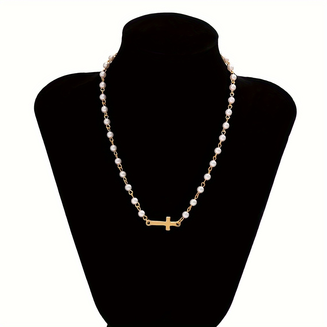 Personalized Cross Imitation Pearl Necklace Golden Clavicle - Temu ...