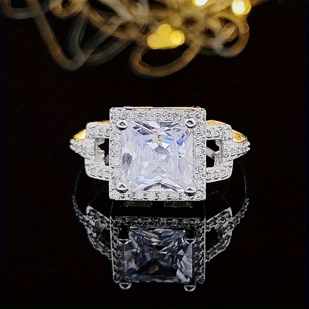 Glamorous Promise Ring Paved Shining Zirconia In Square - Temu United ...