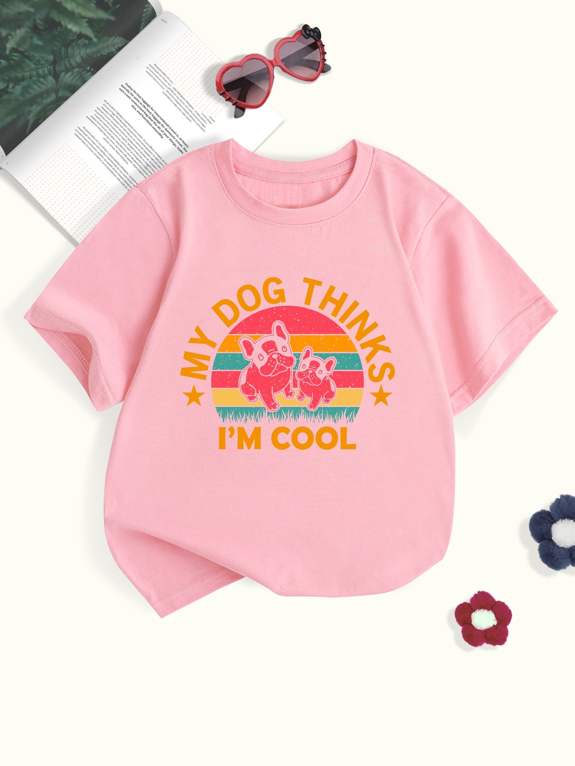 dog cool print girl's crew neck comfy top short sleeve - Temu Australia
