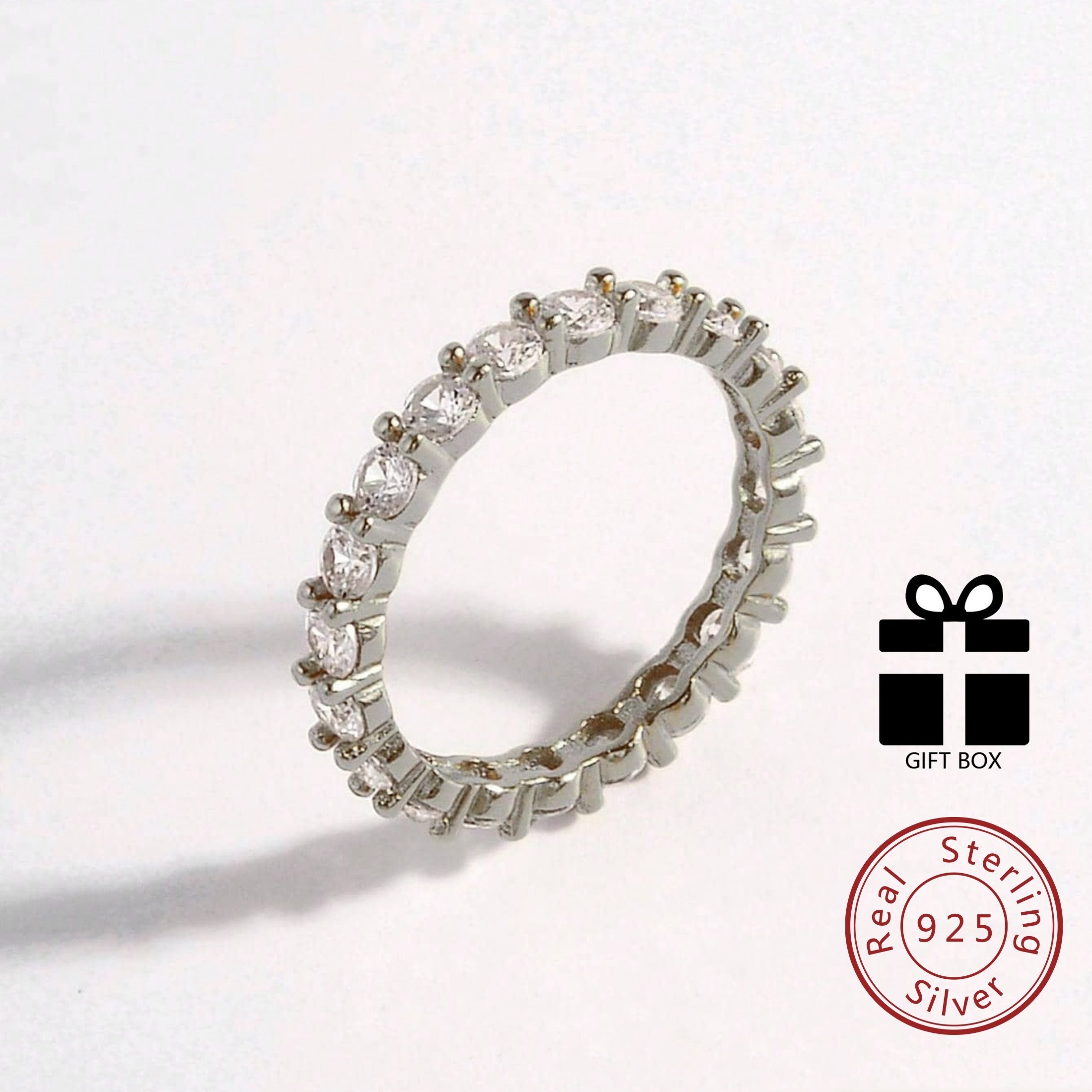 Iced Shiny Zircon Band Ring Bling Bling 925 Silver Wedding - Temu United Kingdom