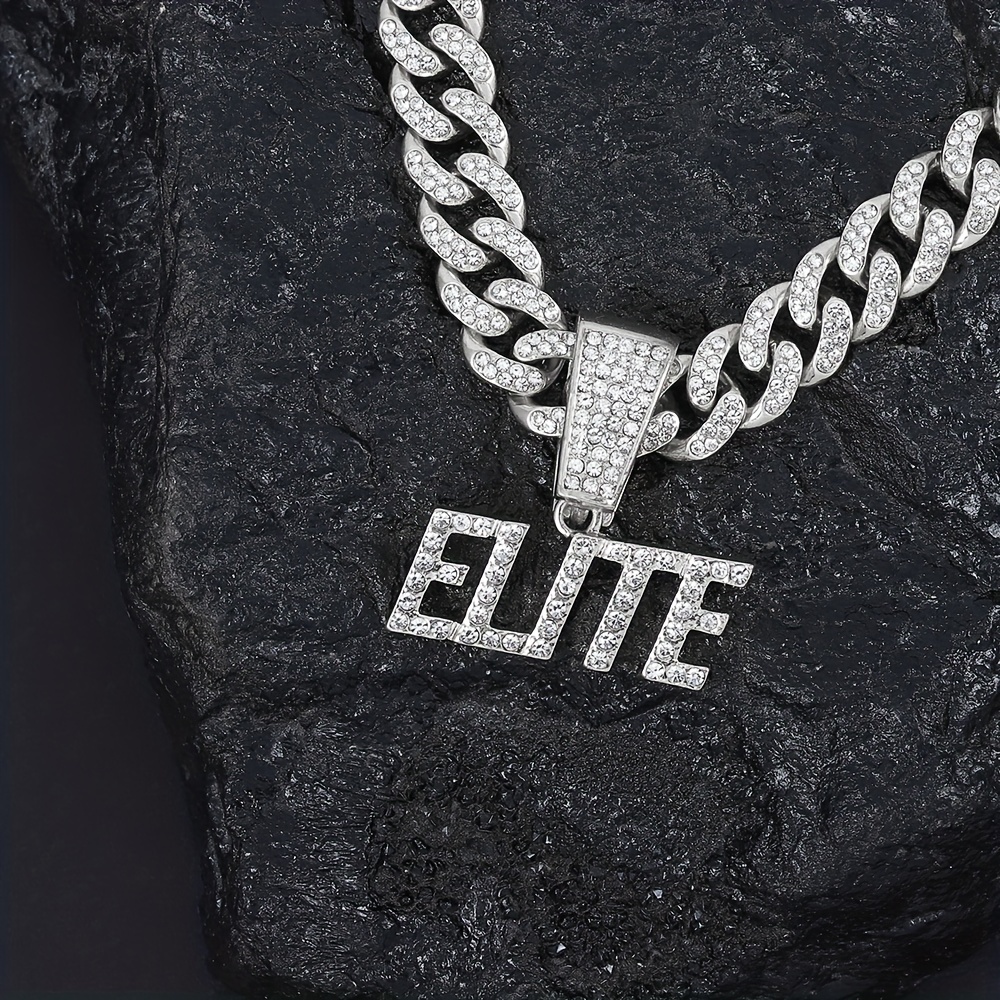Men's Iced Out Elite Letter Pendant, Sparkling Zinc Alloy Miami Cuban ...