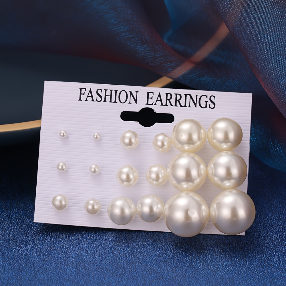 White/ Black Faux Pearl Decor Stud Earrings Set Elegant - Temu Canada