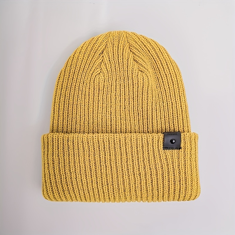 Button Patch Basic Beanie Unisex Simple Casual Cuffed Skull - Temu Canada