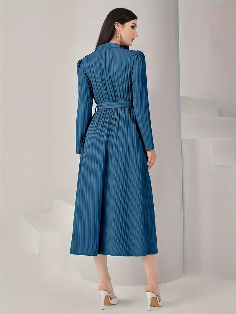 Half Button Solid Midi Dress Elegant Long Sleeve Mock Neck Temu United
