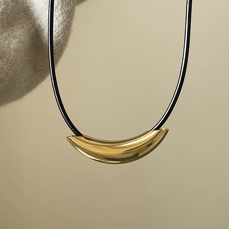 Titanium Steel Leather Rope Necklace Women Curved Design - Temu United ...