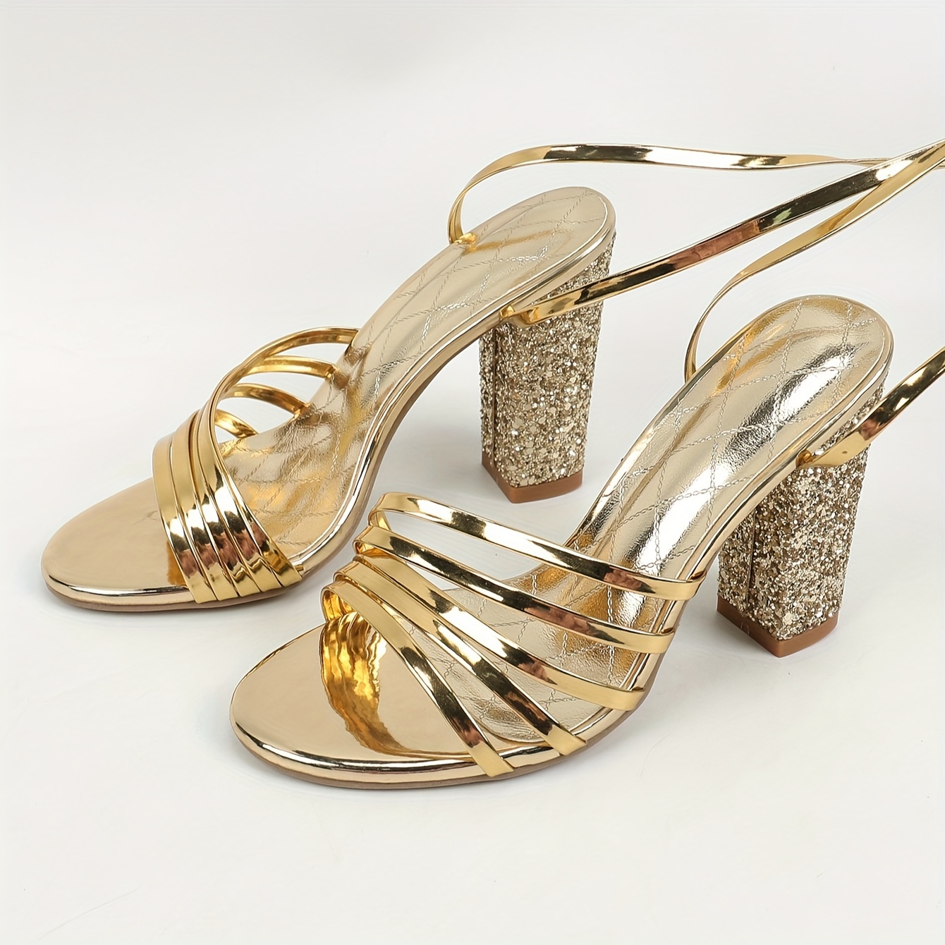 Women's Glitter Decor Block Heeled Sandals Fashion Lace - Temu United ...