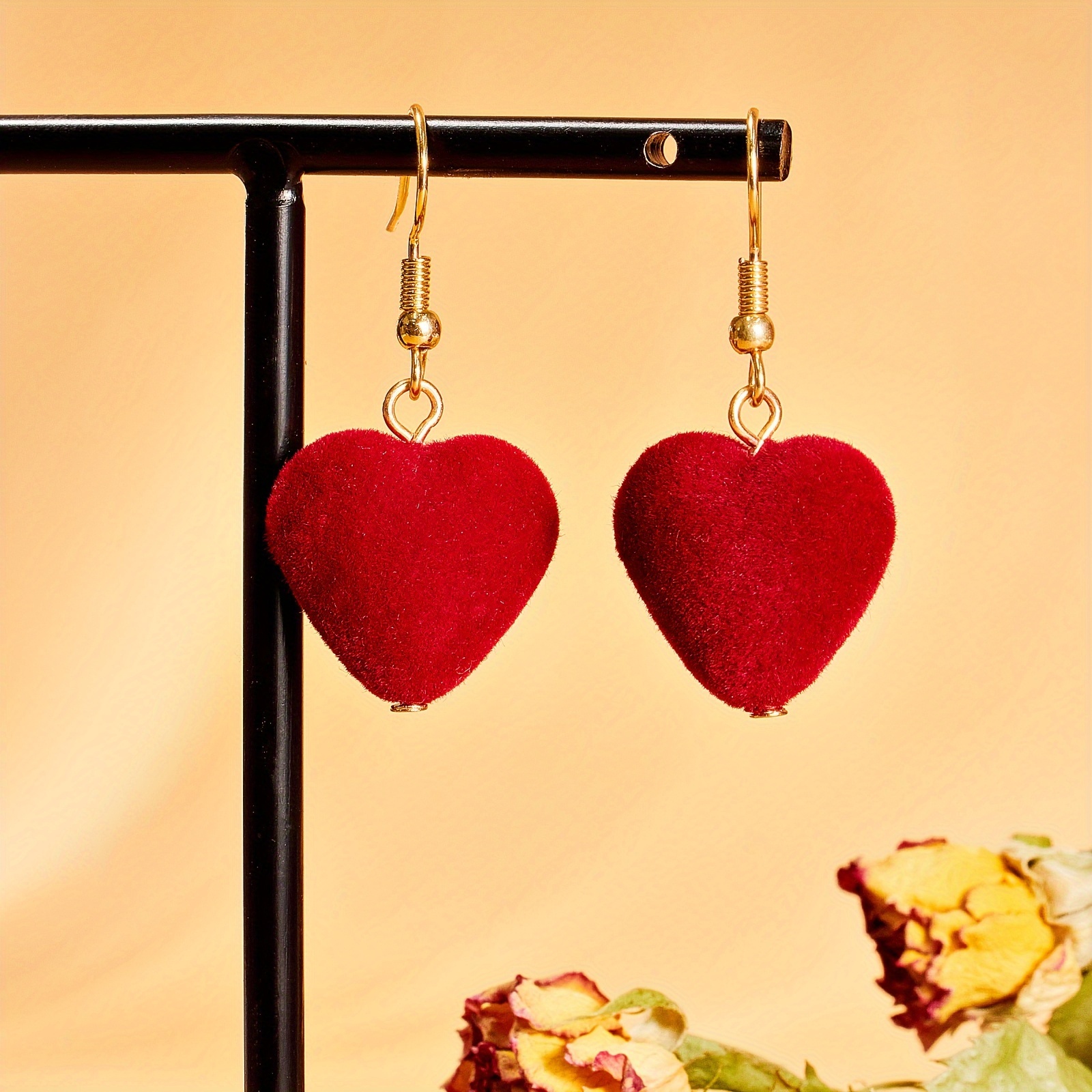 Red Flocking Heart Design Dangle Earrings Elegant Simple - Temu United ...