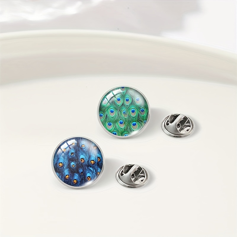 New Fashion Blue Green Peacock Feather Patterns Glass Brooch - Temu ...
