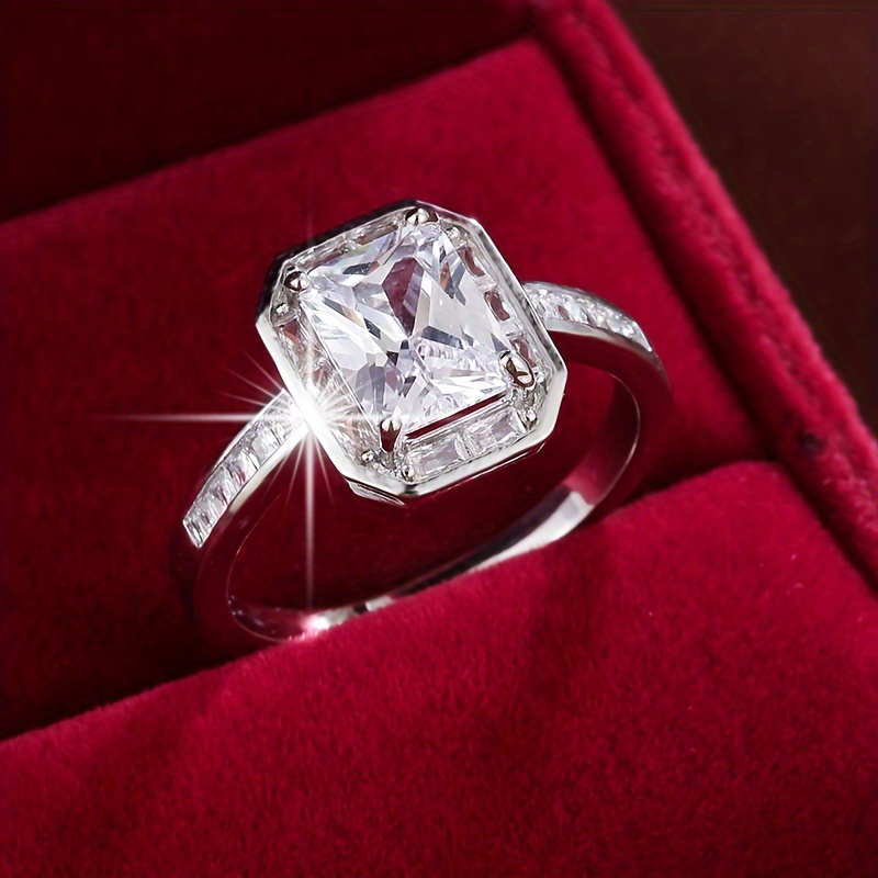 Shiny Rectangle Zircon Ring Personalized Light Luxury Finger - Temu ...