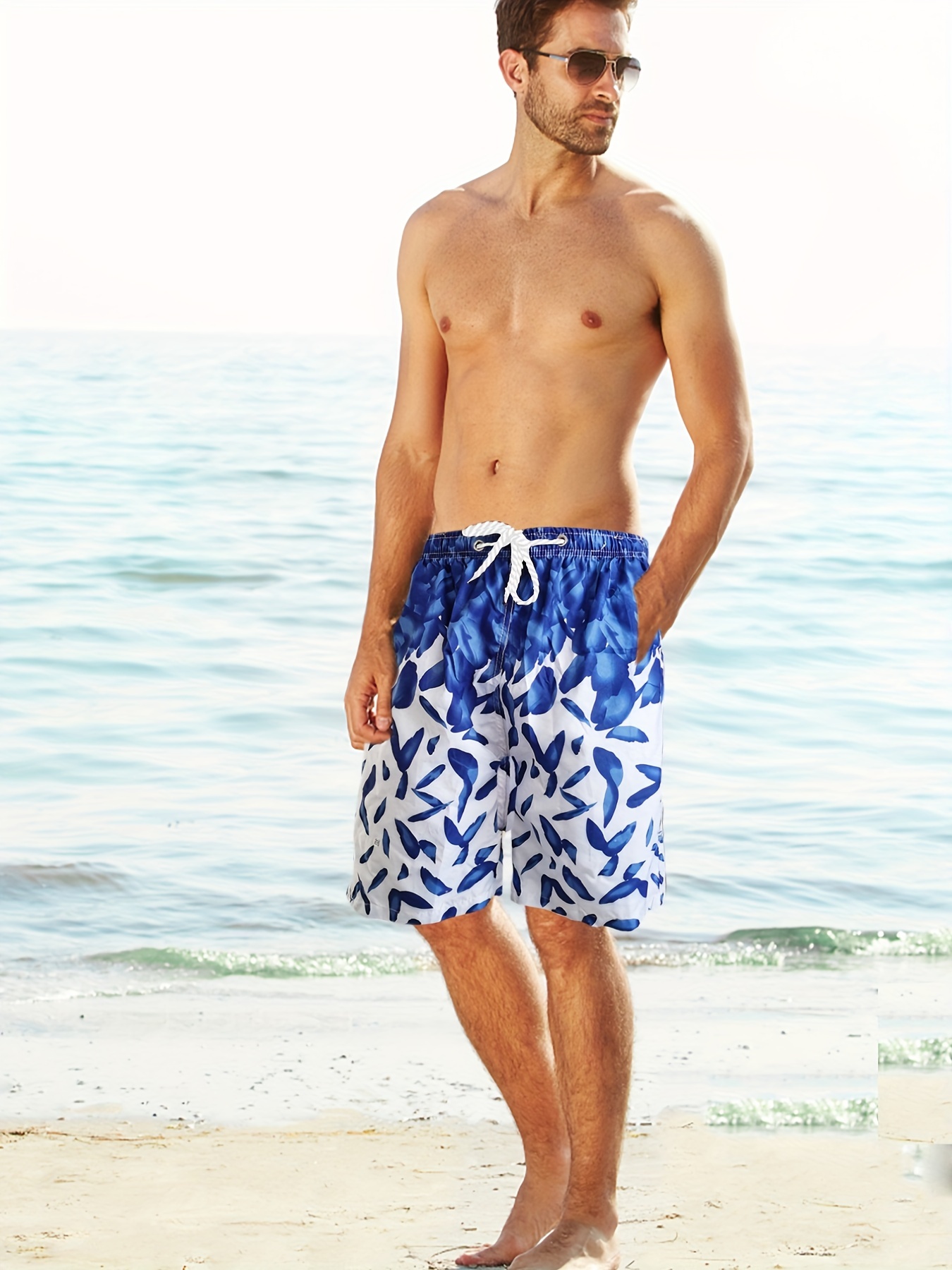 Men's Plus Size Fully Print "blue Gradient" Pattern Shorts - Temu Australia