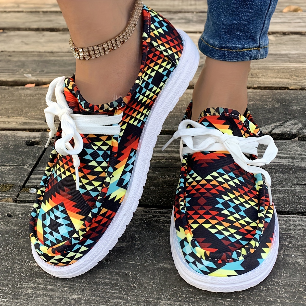 Patike sa geometrijskim uzorkom za žene udobne platnene - Temu