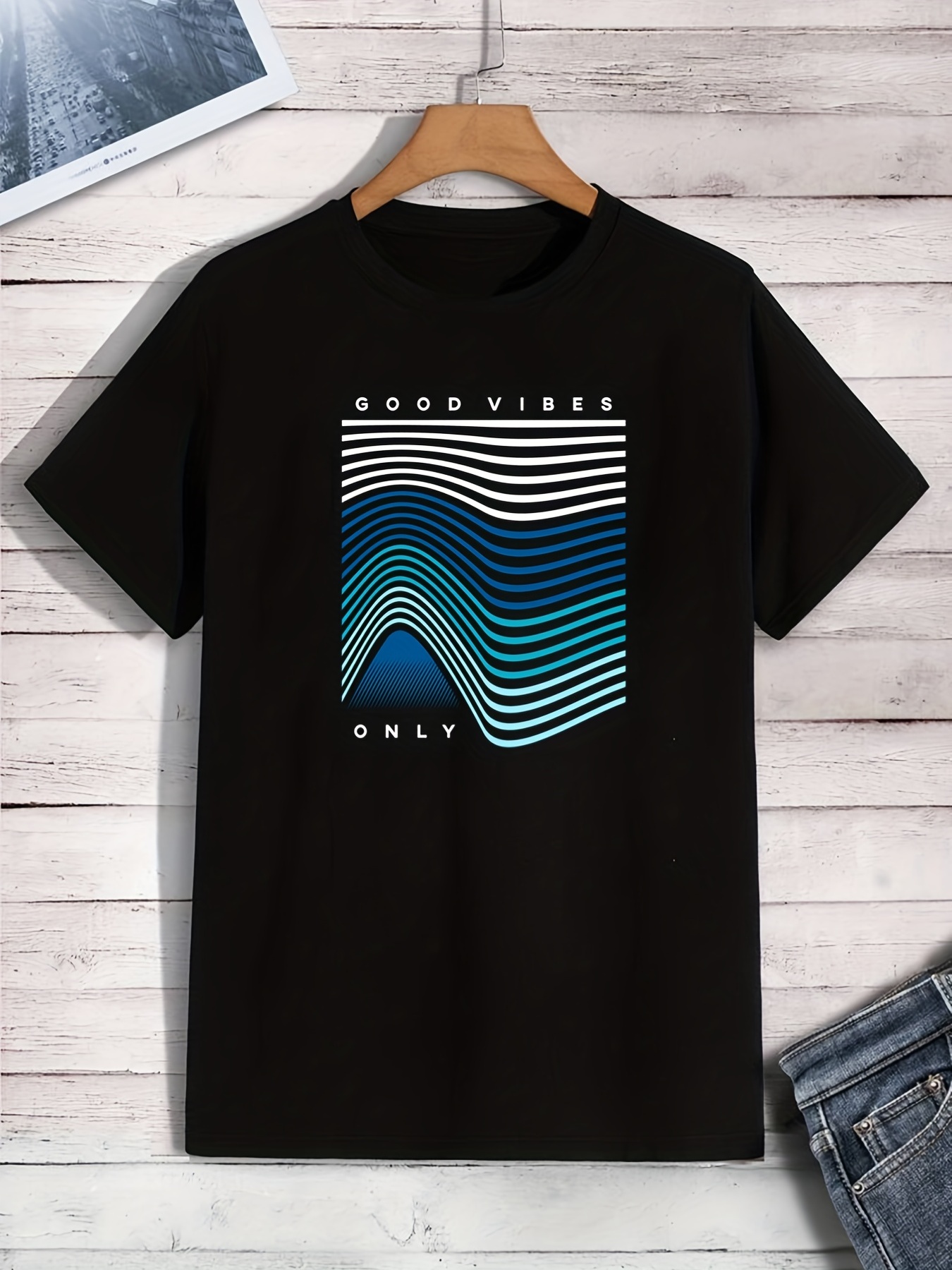 Men's Plus Size Casual Good Vibe Graphic Print Tees Summer - Temu Australia