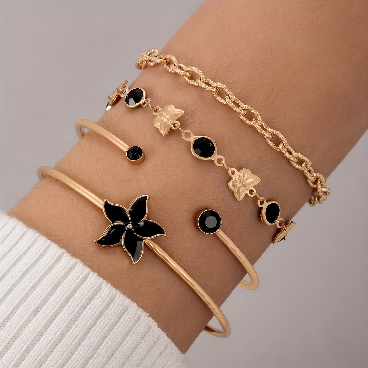 4 stk sort rhinsten armbånd stabelbar zink legering - Temu Denmark