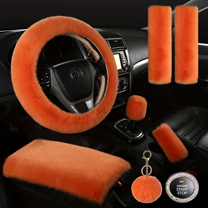 8 piece Set Combination Goddess Plush Car Steering Wheel Cover Fur Fluffy Steering Wheel Cover