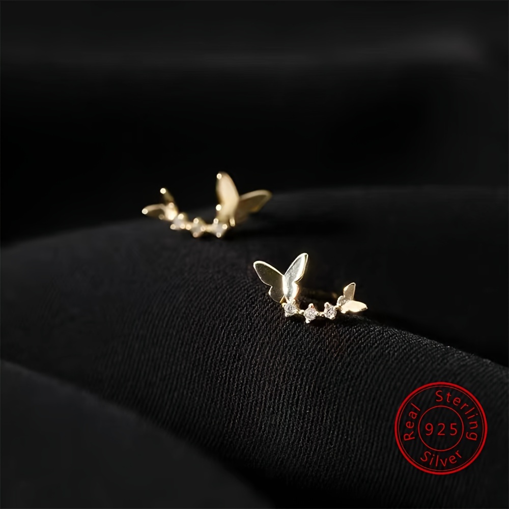 Exquisite Butterfly Design Stud Earrings 925 Sterling Silver - Temu United Kingdom
