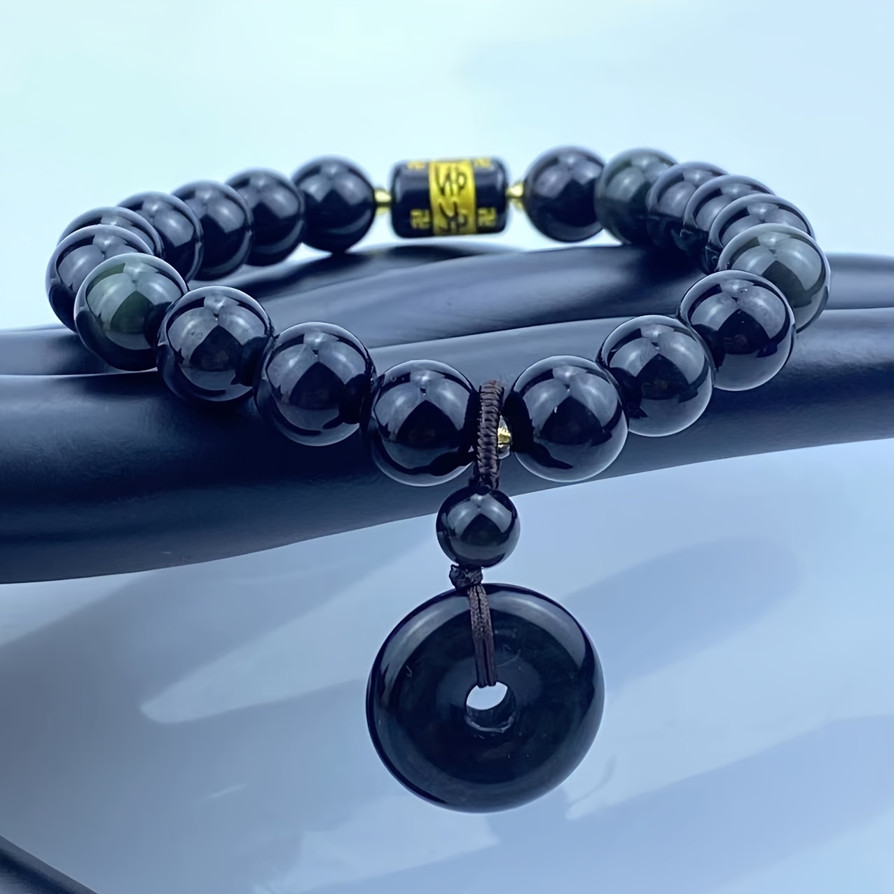 Black Round Pendant Beaded Bracelet Elegant Luck Hand String - Temu Canada