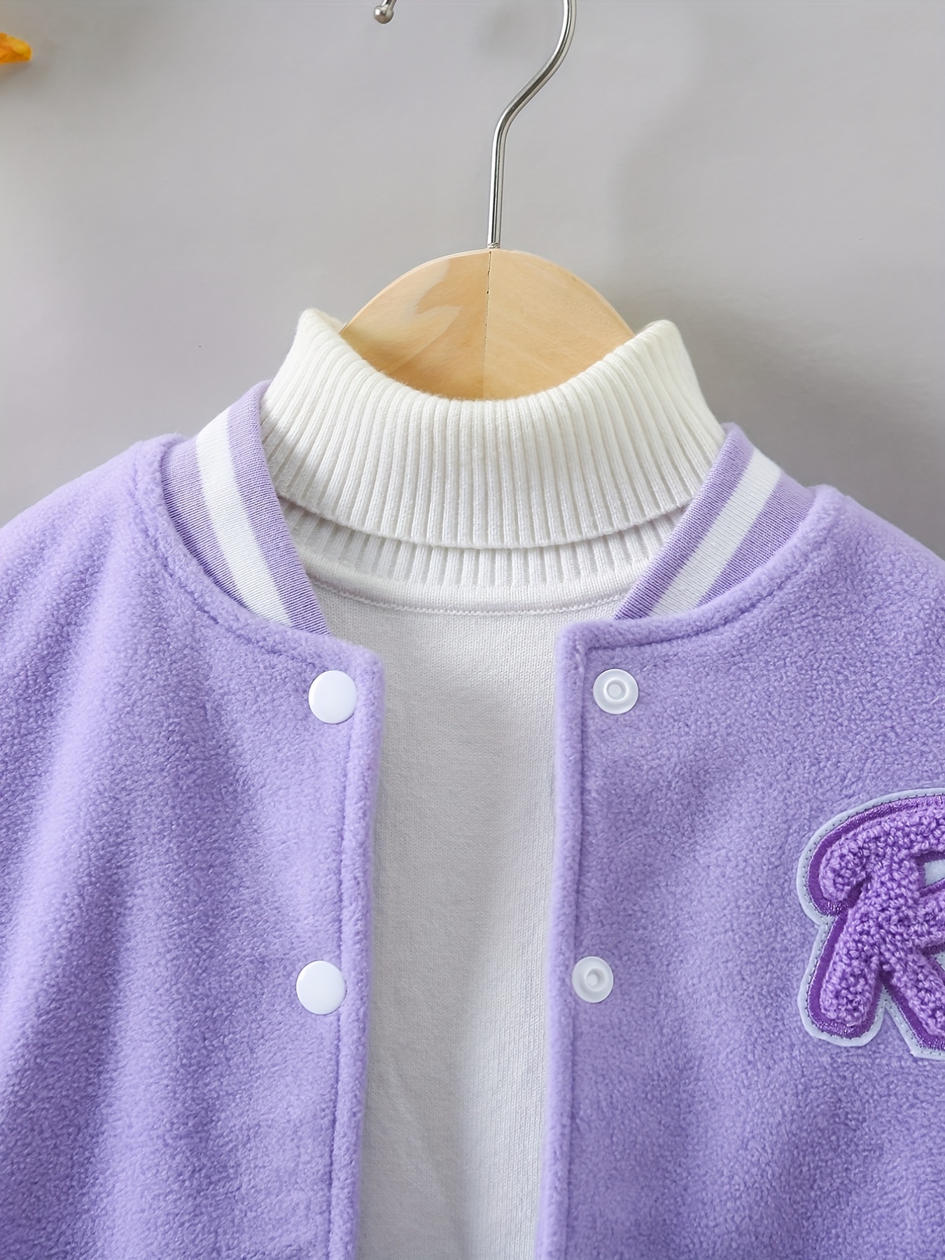 Girls Casual Fleece Letter Print Varsity Jacket Preppy Style - Temu