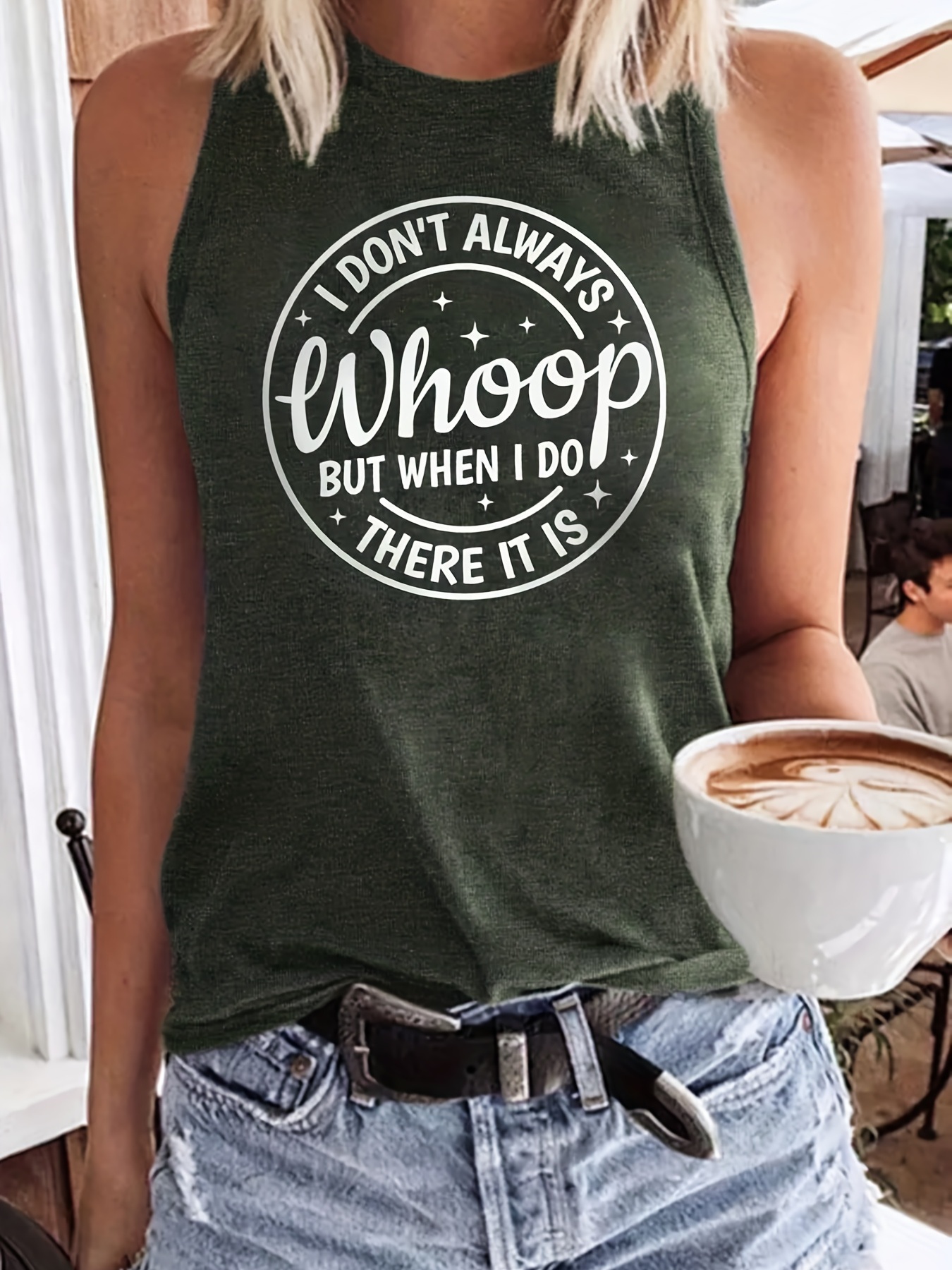 Letter Print Crew Neck Tank Top Casual Sleeveless Tank Top - Temu