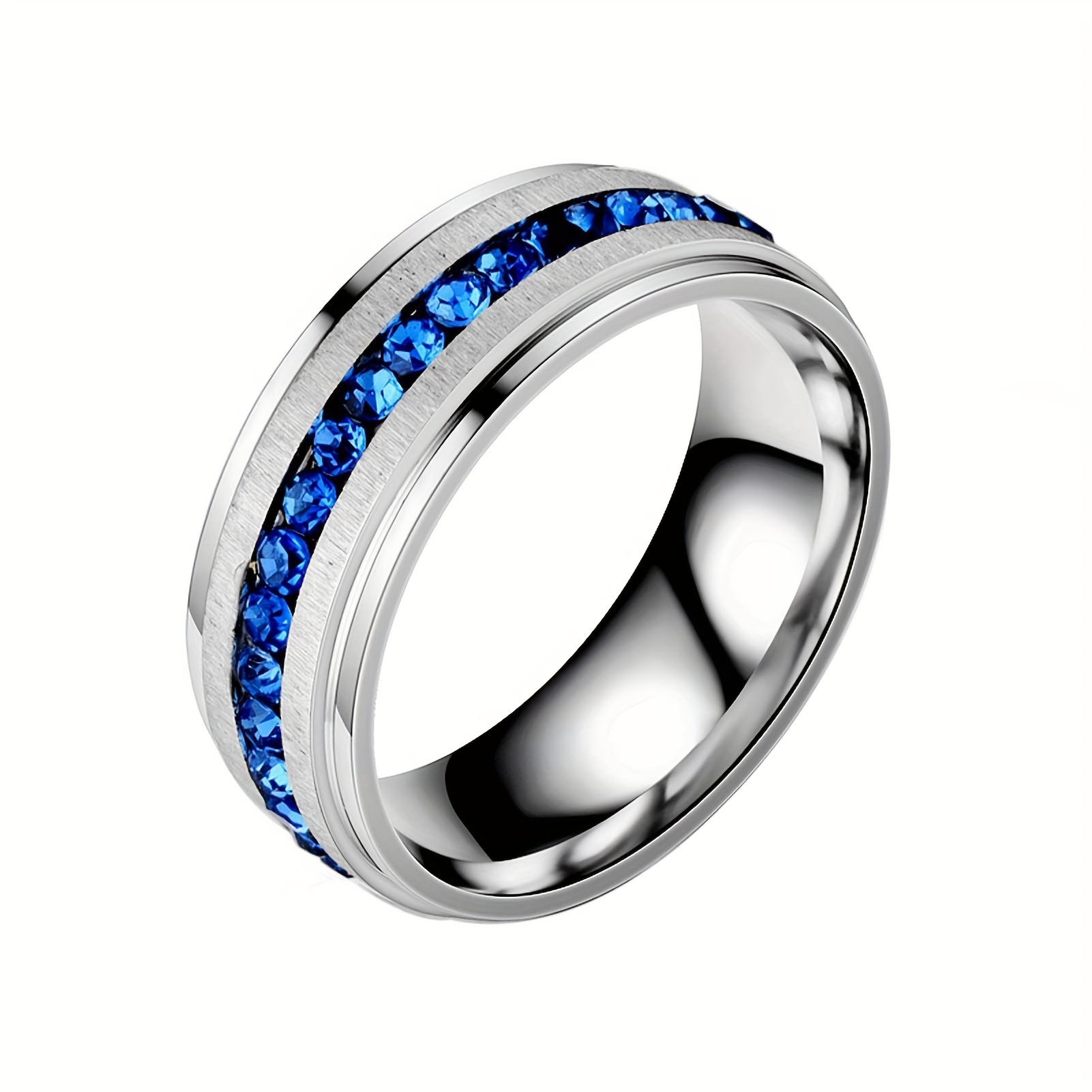 Width Round Blue Aaa Cz Matte Titanium Steel Men's Ring - Temu Ireland