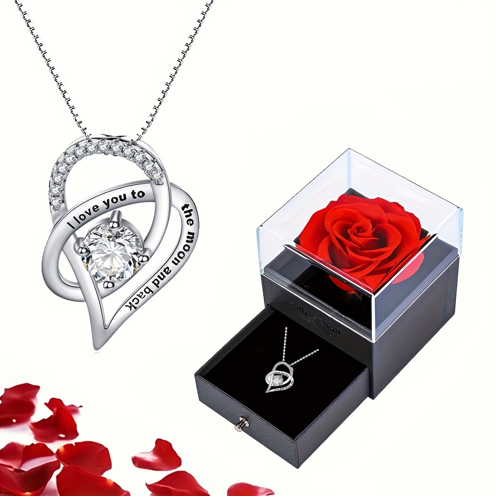 Luxury Zircon Love Necklace Red Rose Gift Box Girlfriend - Temu Portugal