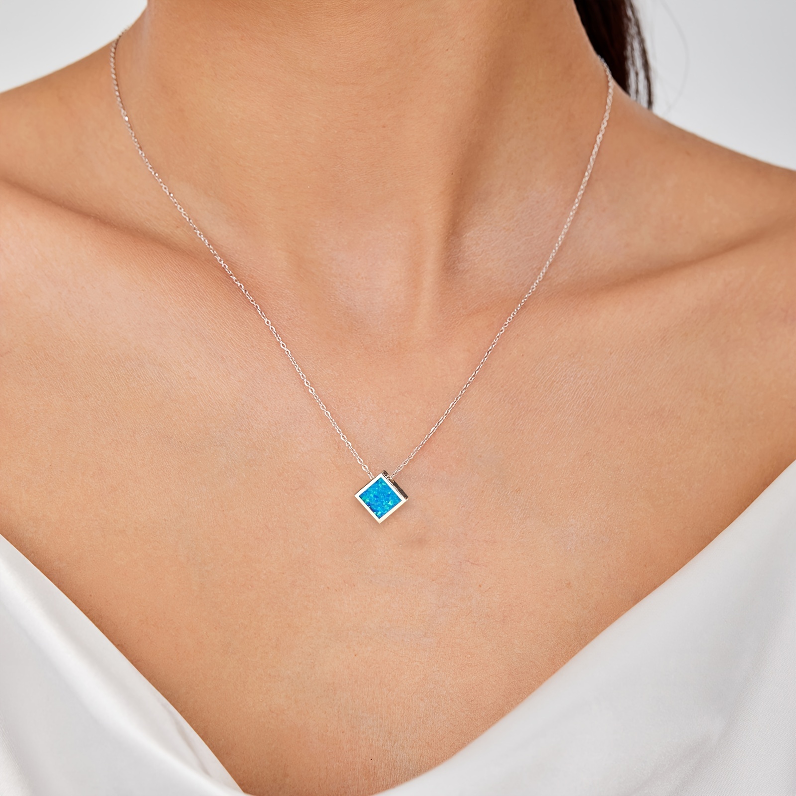 925 Silver Elegant Sky Blue Sapphire Geometric Square/ - Temu United ...