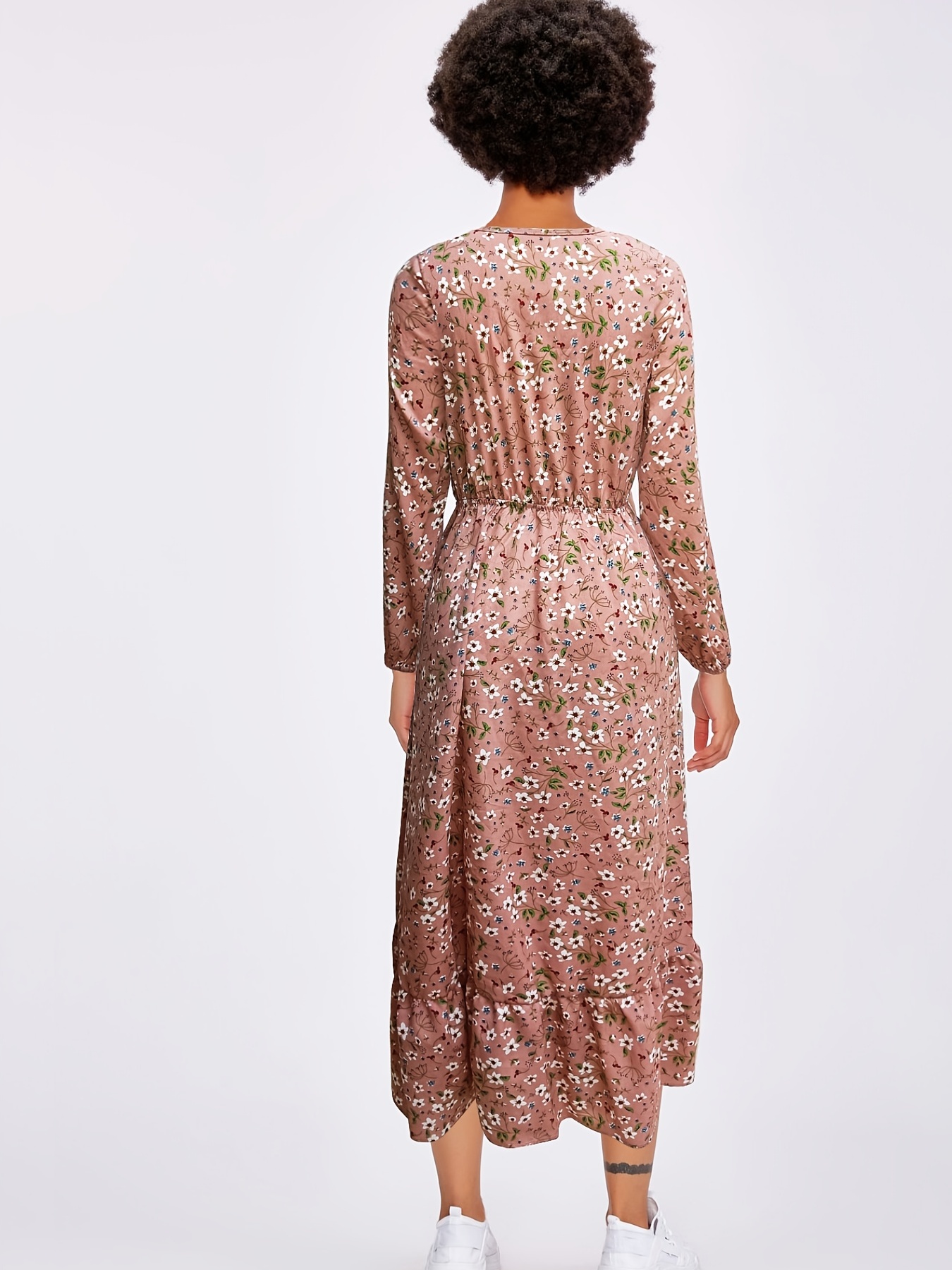 Ditsy Floral Print Dress Casual Cinched Waist Long Sleeve Temu Australia