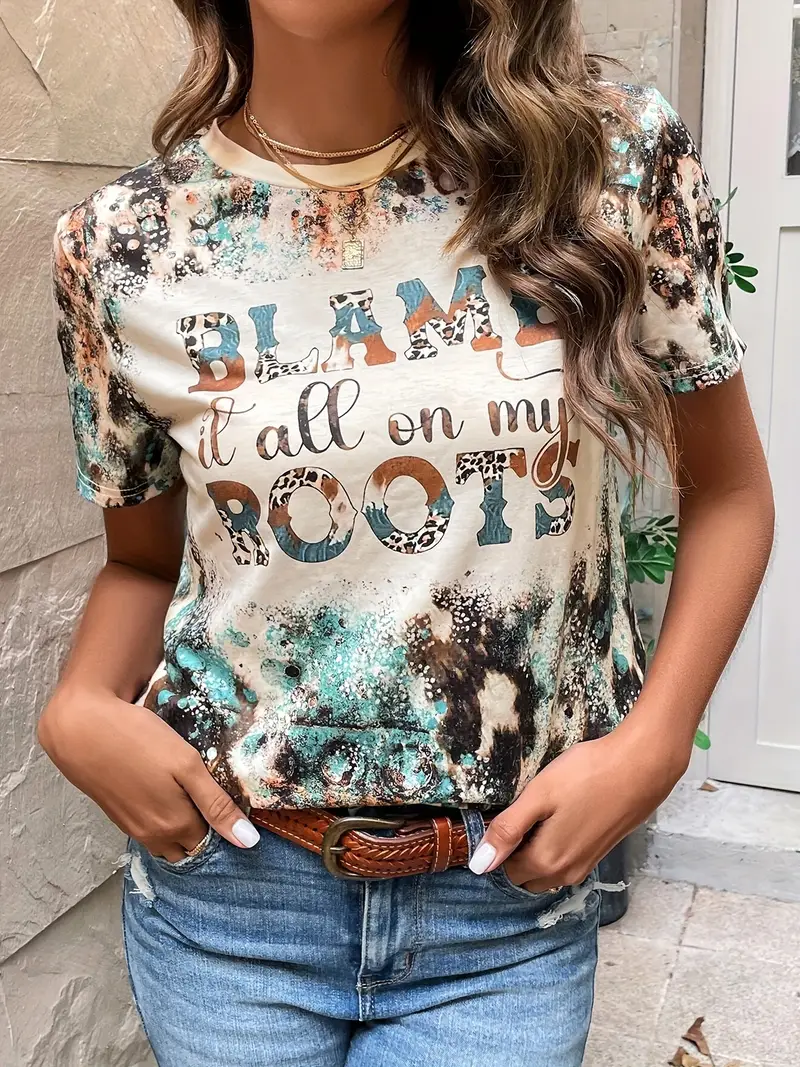 ヒョウ柄クルーネックtシャツ、春夏カジュアル半袖tシャツ、婦人服 Regionname