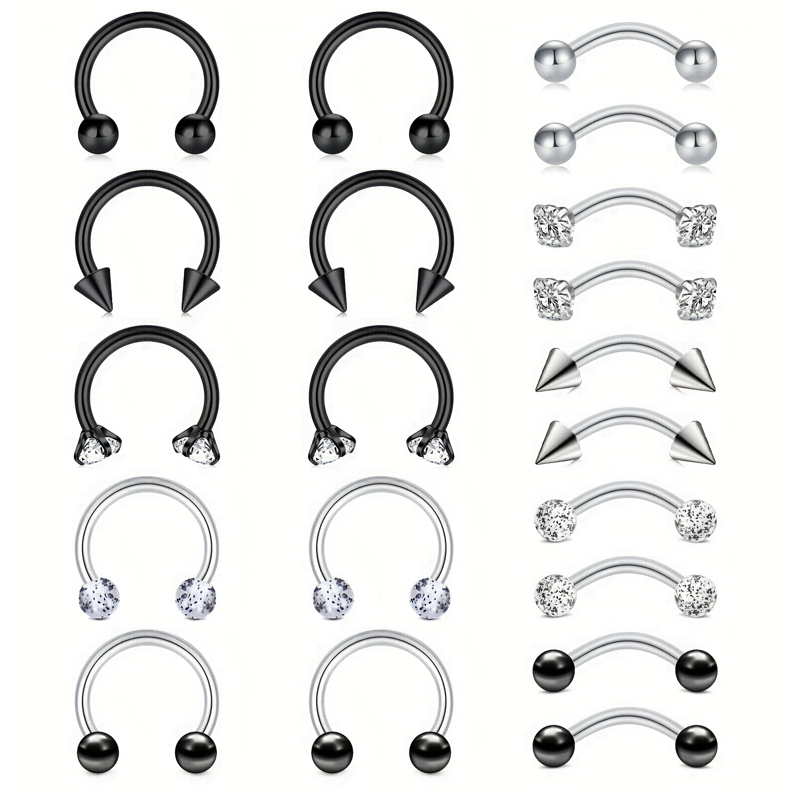 Sequin Ball Arrow Stainless Steel Eyebrow Ear Stud, Horseshoe Nose Ring ...