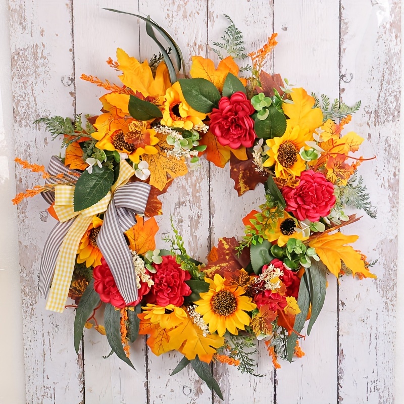 Autumn Maple Leaf Artificial Wreaths Front Door Decor Fall - Temu ...