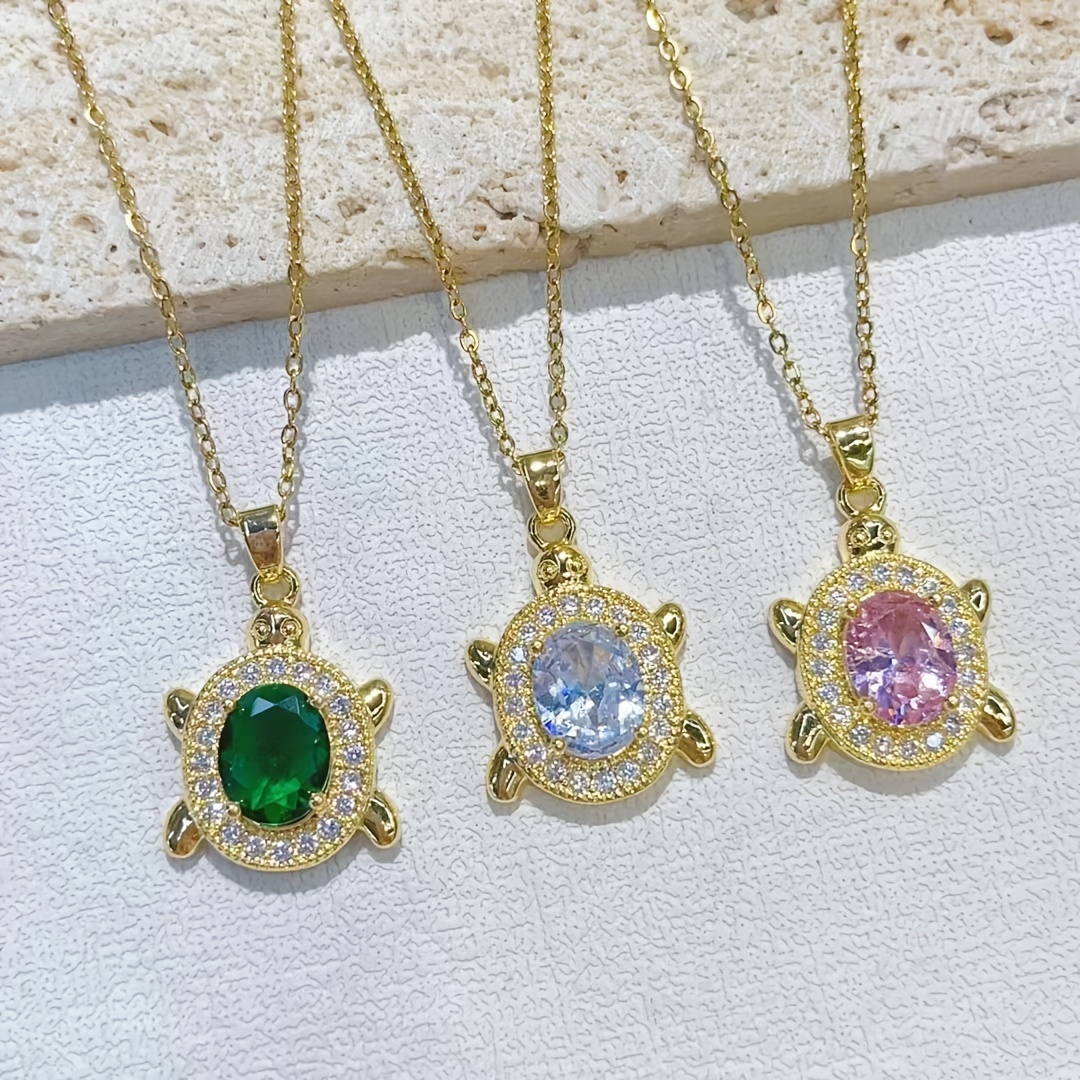 Gorgeous Turtle Sparkling Artificial Gemstone Pendant Necklace For ...