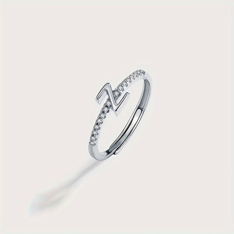 925 Sterling Silver Letter Ring Paved Shining Stone U Got An - Temu ...