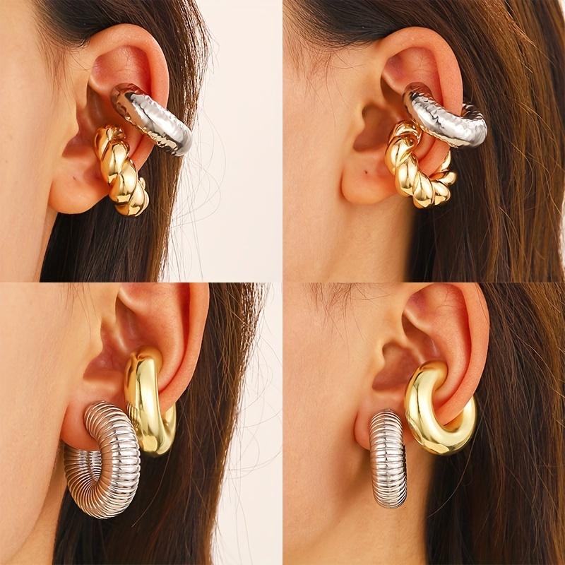 Fashionable Minimalist Style Ear Cuff Screw Pattern Glossy - Temu Australia