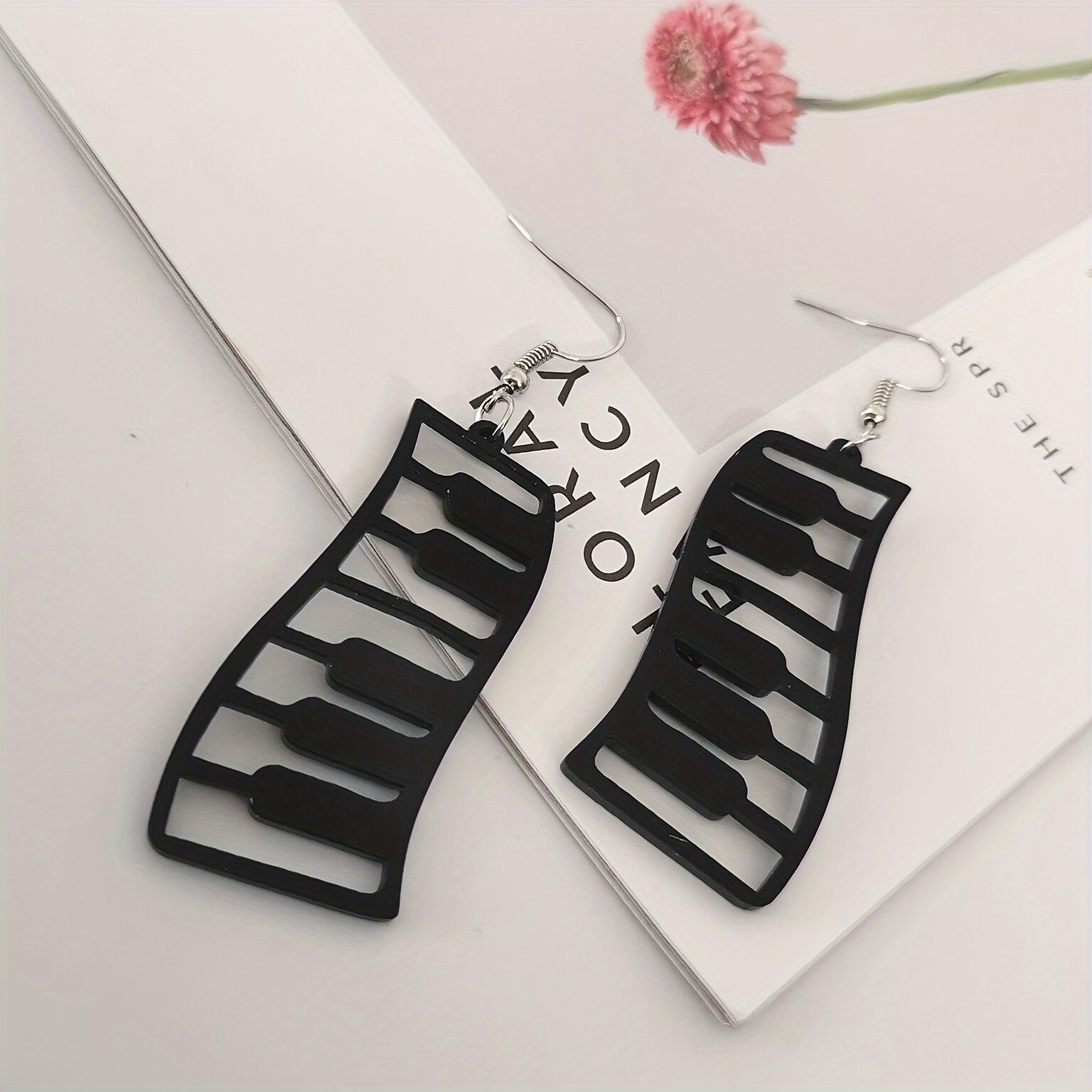 Hollow Black Piano Keyboard Design Dangle Earrings Elegant - Temu ...