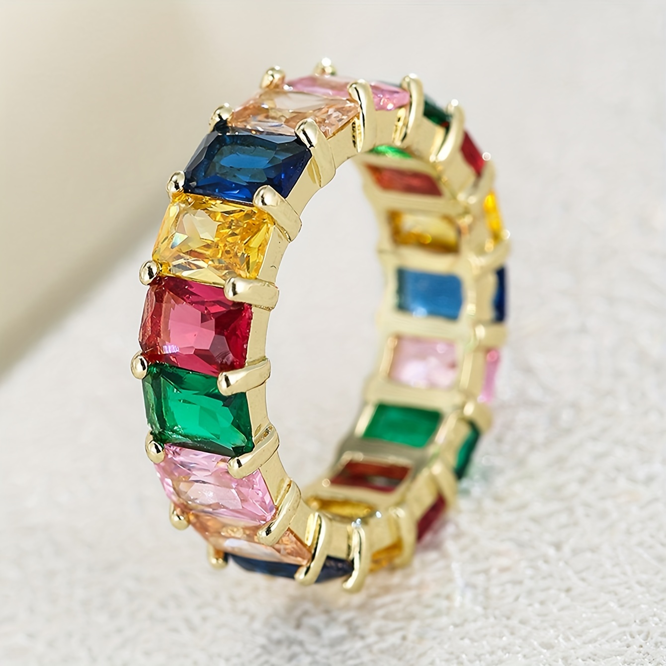 Women's Simple Rainbow Color Square Zircon Eternity Ring - Temu United ...