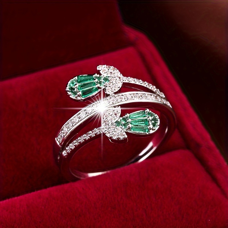 Exquisite Ring Dainty Tulip Design Paved Shining Zirconia - Temu Ireland