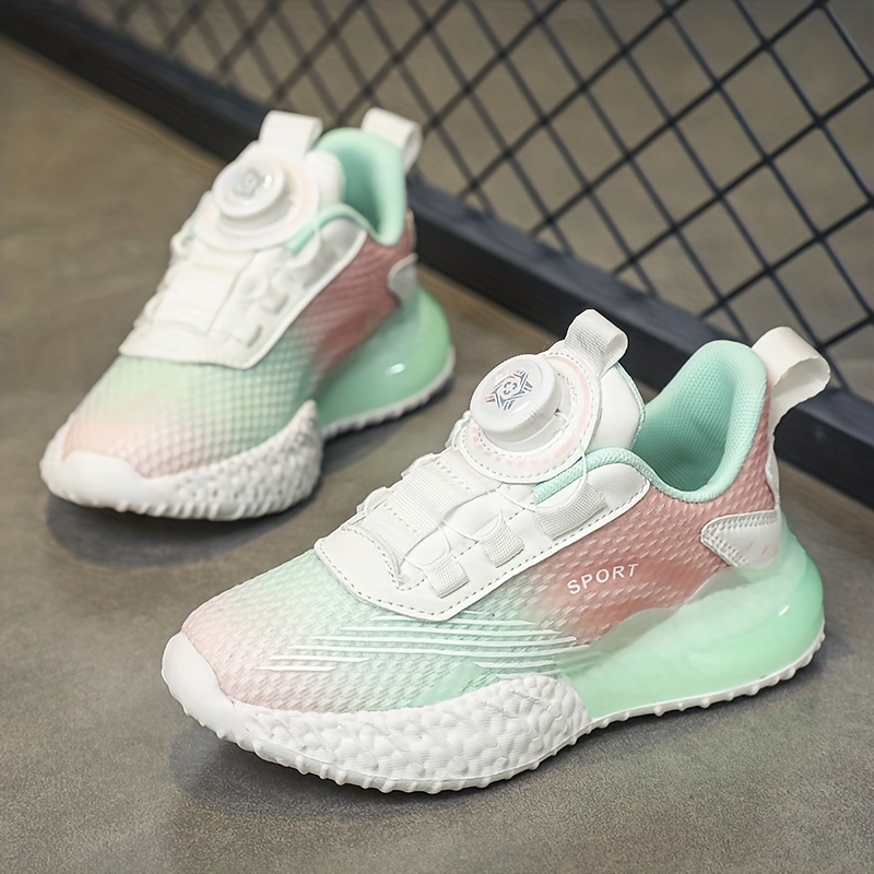 Girls Rotary Button Running Shoes Breathable Lightweight Comfy Outdoor Walking Shoes For ...