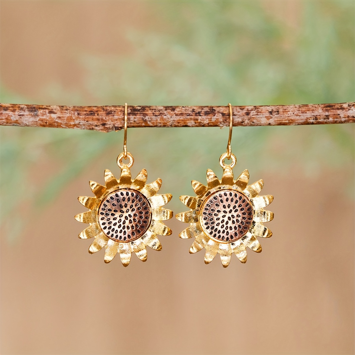 Bohemian Vintage Sunflower Design Golden Dangle Earrings - Temu Norway