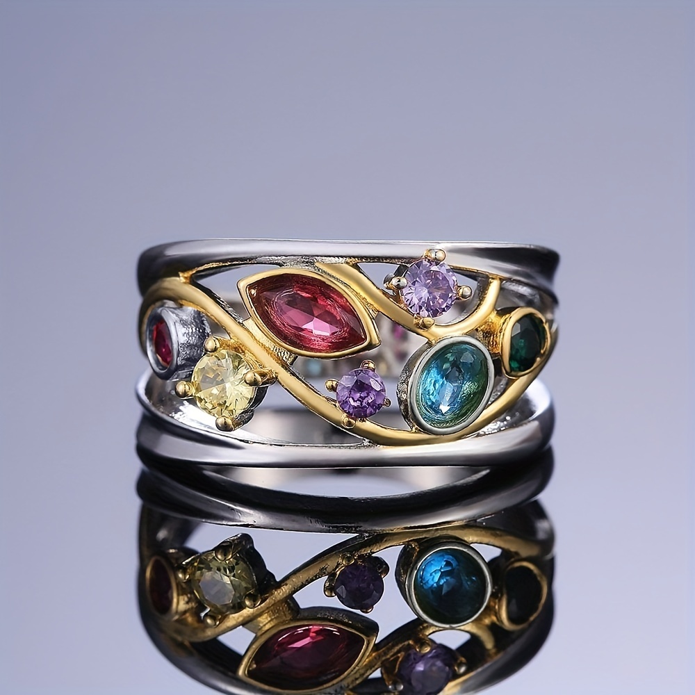 Inlaid Colorful Faux Crystal Band Ring Hollow Geometric - Temu United ...