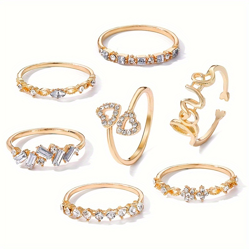 Chic Stacking Rings Sparkling Heart/ Love/ Flower Design Mix - Temu ...