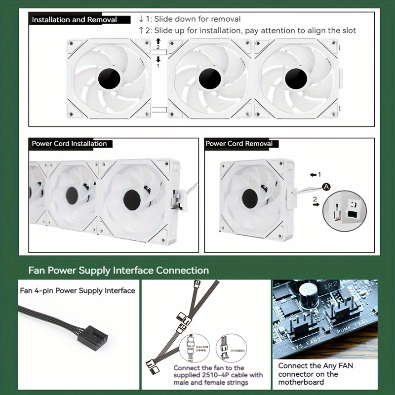 3개 120mm 컴퓨터 케이스 팬 키트 워터 쿨러 4핀 3핀수 암 분리 가능한 조합 X 2 마더보드 Temu