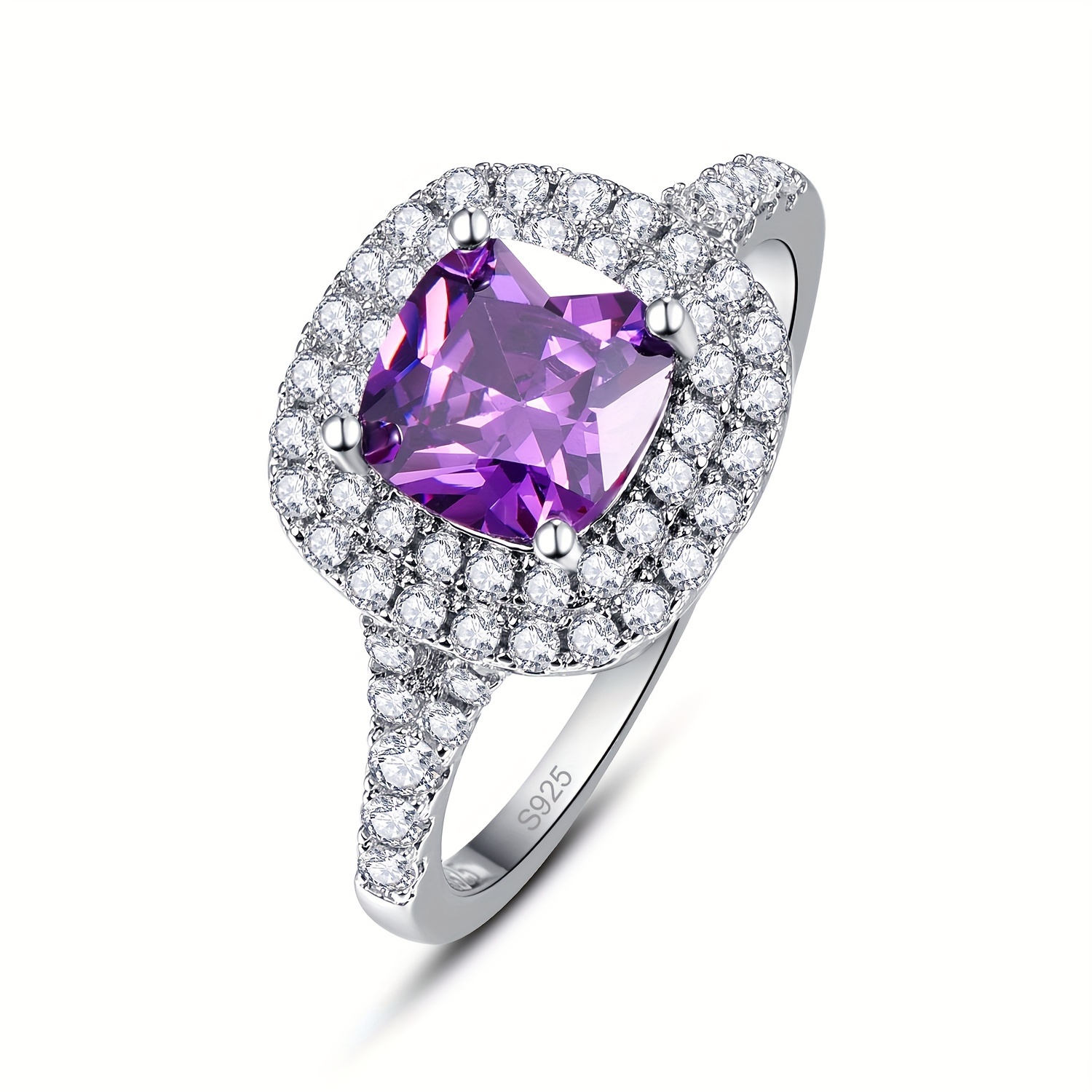 925 Sterling Silver Zircon Purple Wedding Engagement Ring - Temu United ...