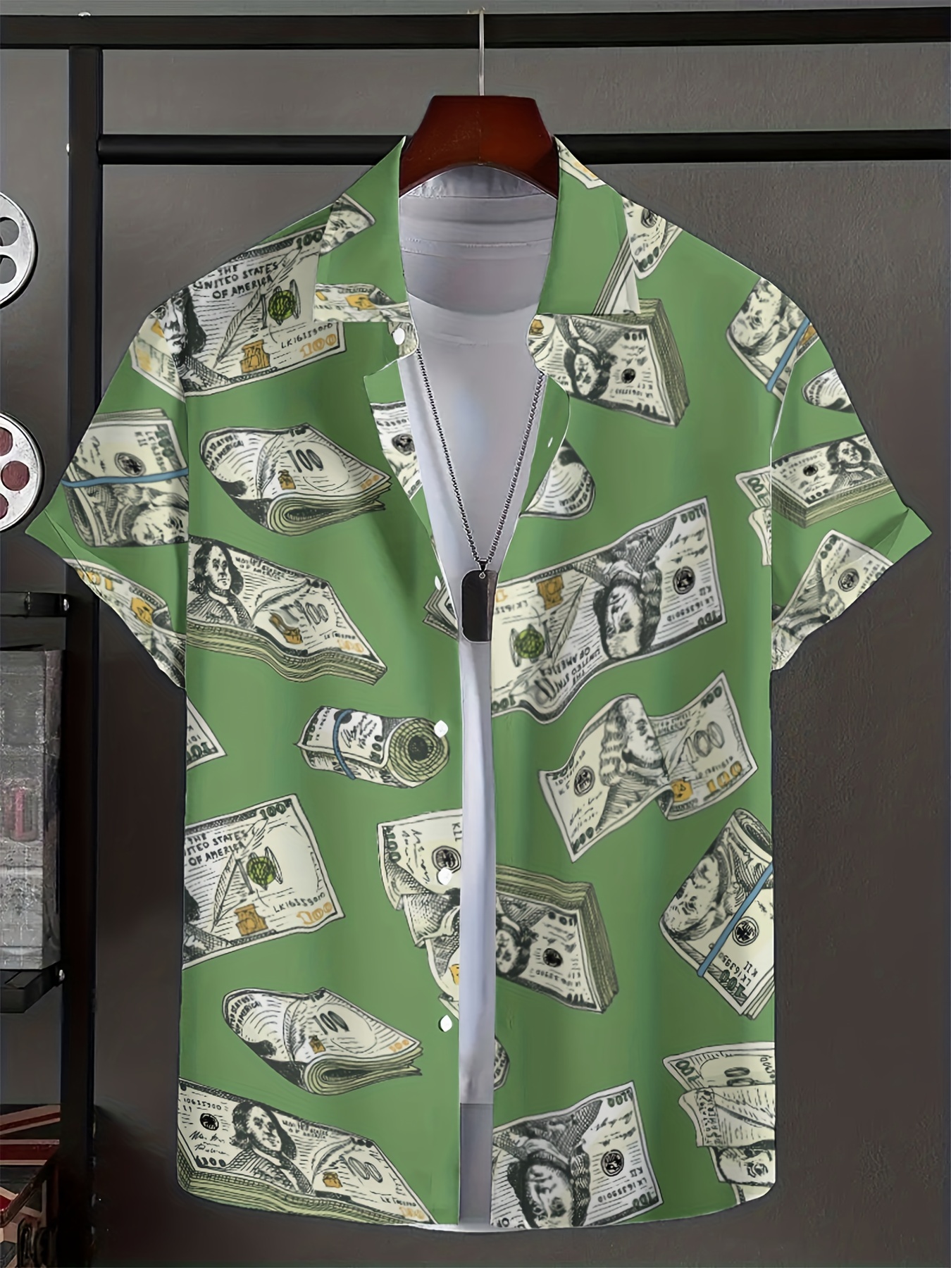 マネーグラフィックプリントメンズ ティブトップ 非 半袖ラペルシャツ 夏アウトドア用紳士服 Temu Japan