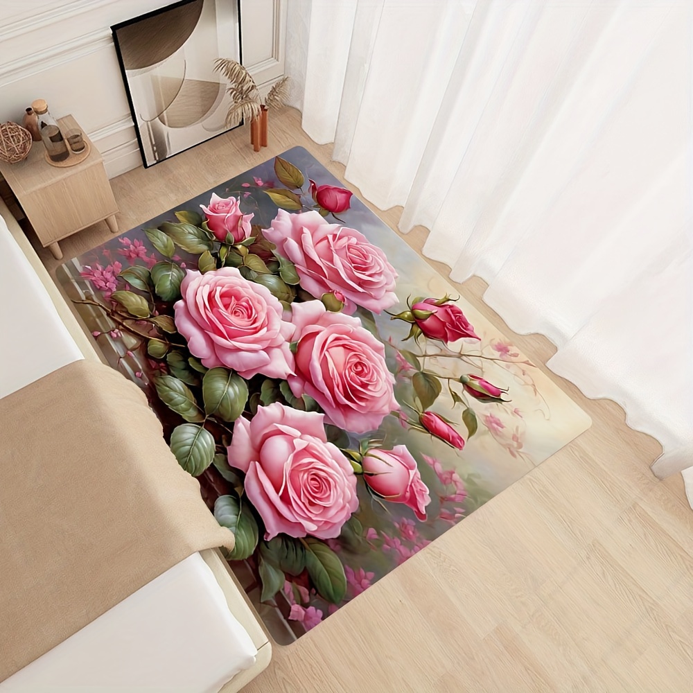 Rose Print Area Rug Valentine's Day Decorative Carpet - Temu New Zealand