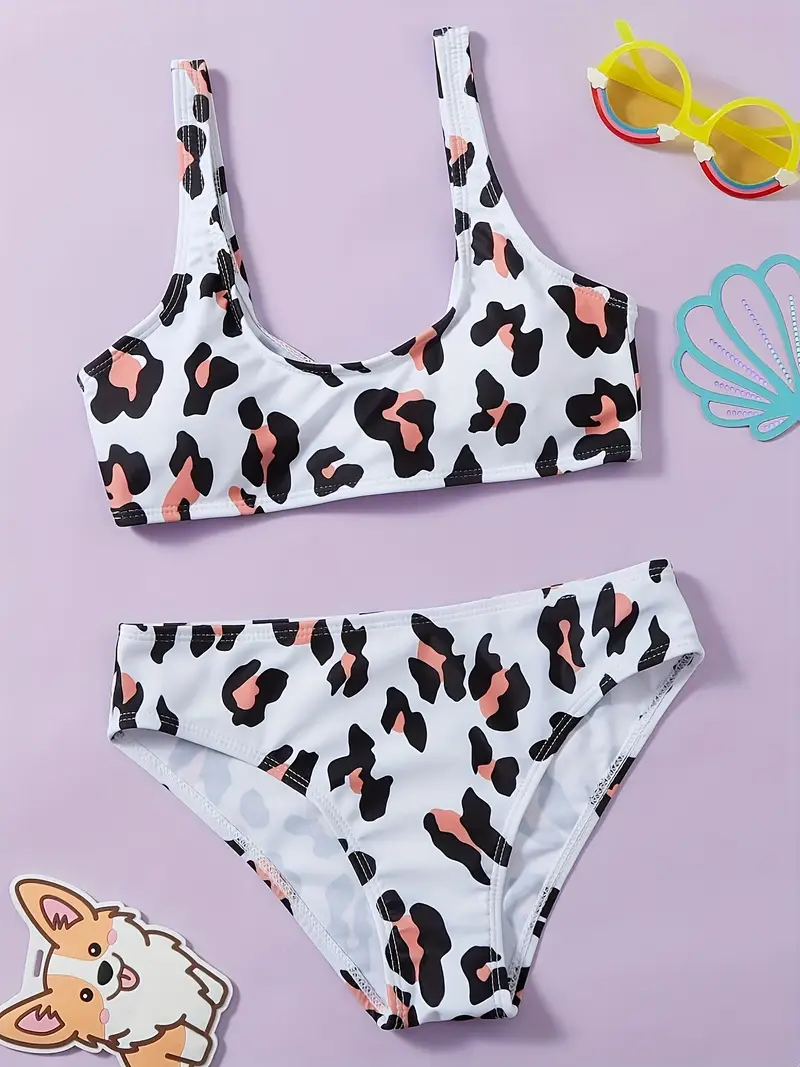 女の子ヒョウ柄ビキニ水着 2 個セット快適 And かわいい水着夏のギフト用 Temu Japan
