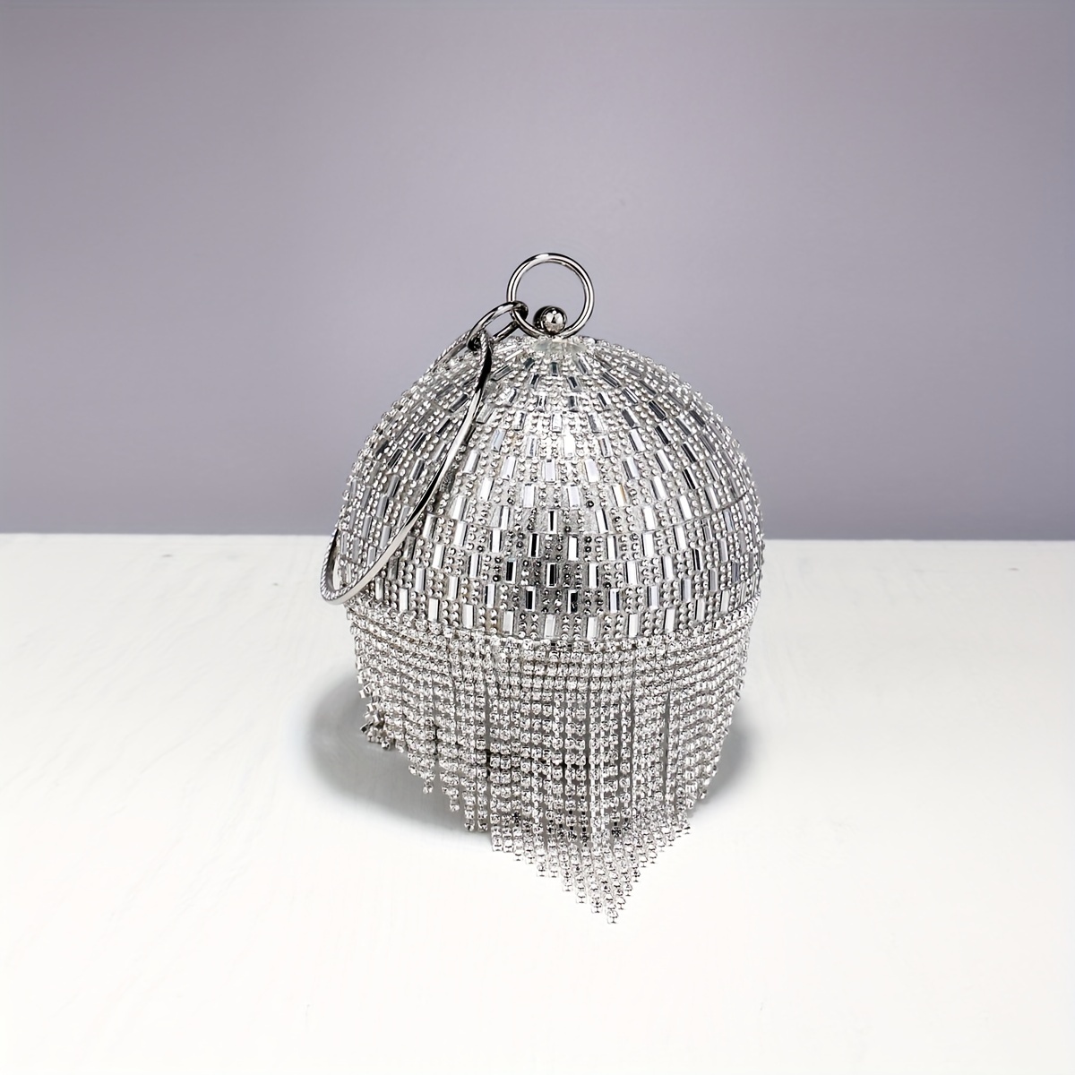 Rhinestone Tassel Ball Evening Bag Luxury Circular Clutch - Temu Denmark