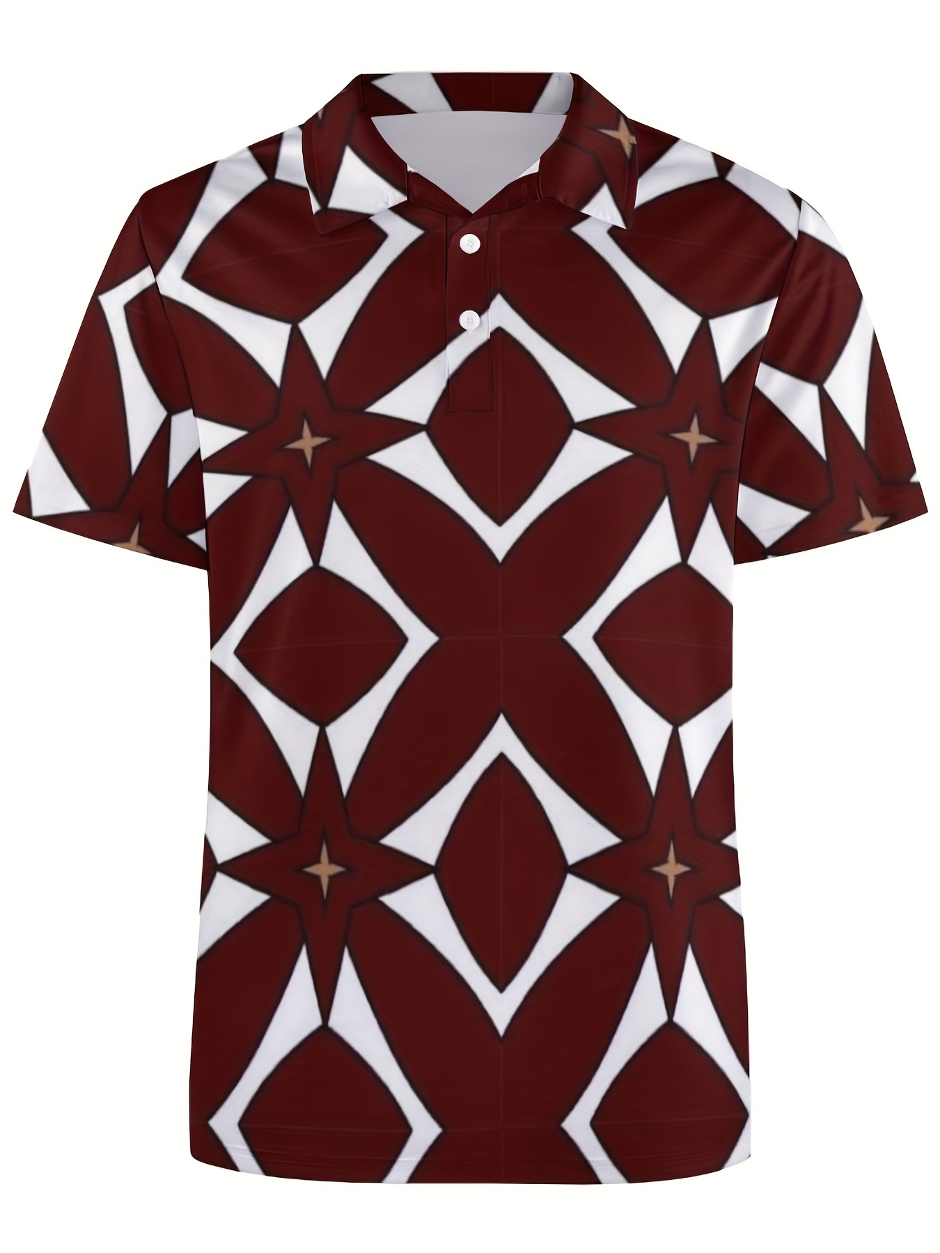 Abstract Pattern Casual Slightly Stretch Button Up Short Sleeve Polo