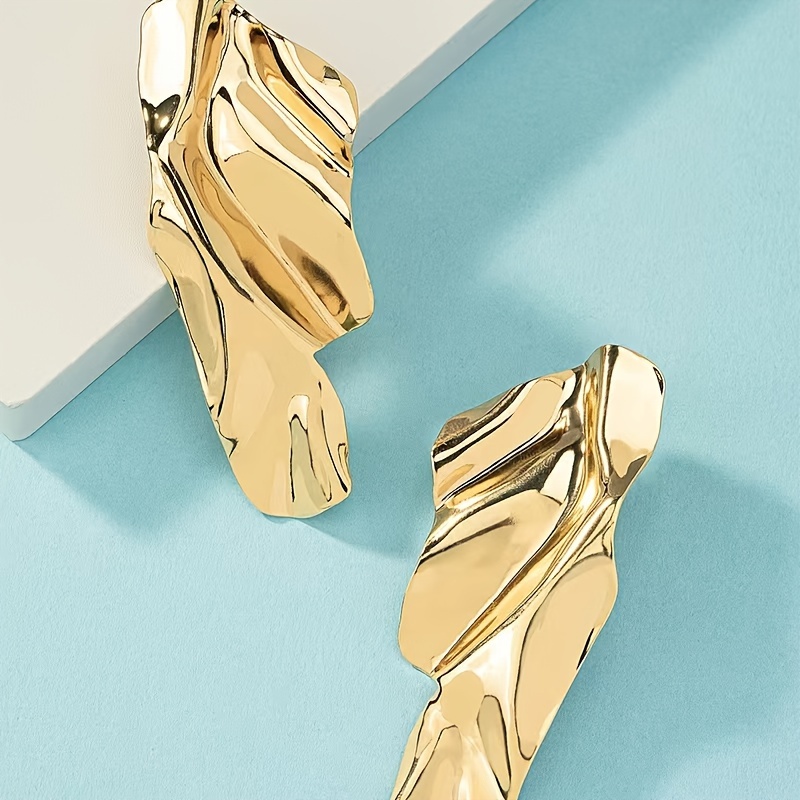 Creative Irregular Pleated Metal Stud Earrings Iron 14k - Temu United ...